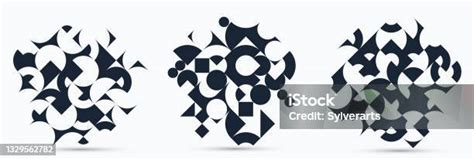 추상 기하학적 배경은 70 년대의 복고풍 스타일로 고립 된 벡터 흑백 디자인 요소를 설정 기하학적 모양과 현대적인 복잡한 구성 1970 1979 년에 대한 스톡 벡터 아트