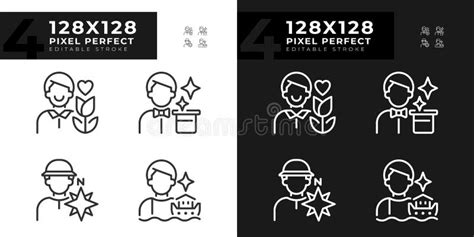 Male Archetypes Pixel Perfect Linear Icons Set For Dark Light Mode Stock Vector Illustration