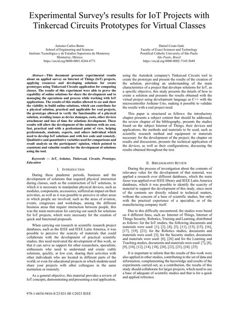 pdf experimental survey s results for iot projects with tinkercad circuits prototypes for