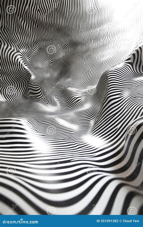 Abstract Black And White Striped Pattern Creating An Optical Illusion With Wavy Lines And Depth