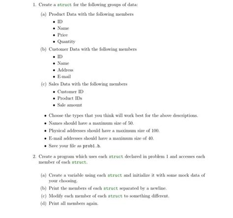 Solved 1 Create A Struct For The Following Groups Of Data