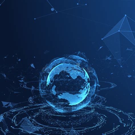 holographic 3d planet earth against blue abstract background with