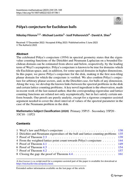 Polyas Conjecture For Euclidean Balls Pdf Conjecture Function