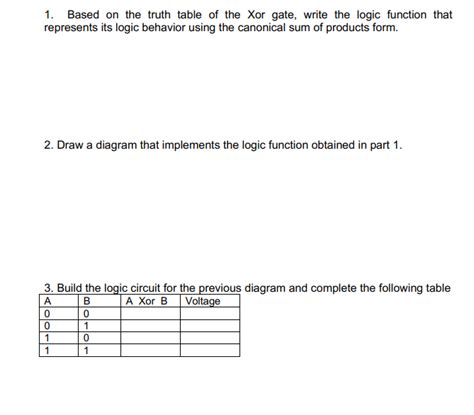 Solved Based On The Truth Table Of The Xor Gate Write Chegg Com