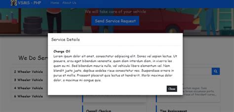 Vehicle Service Management System Project In Php With Source Code And