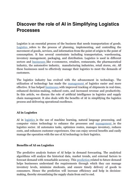 Ppt Discover The Role Of Ai In Simplifying Logistics Processes