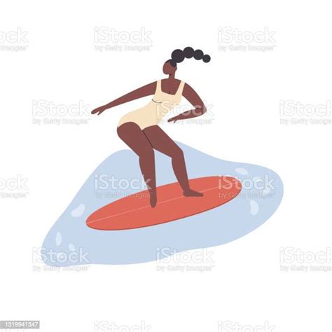 바다의 서핑 보드에서 서핑 을 하는 수영복을 입은 흑인 여성 모던 벡터 일러스트 플랫 개념에 대한 스톡 벡터 아트 및 기타 이미지 개념 개념과 주제 귀여운 Istock