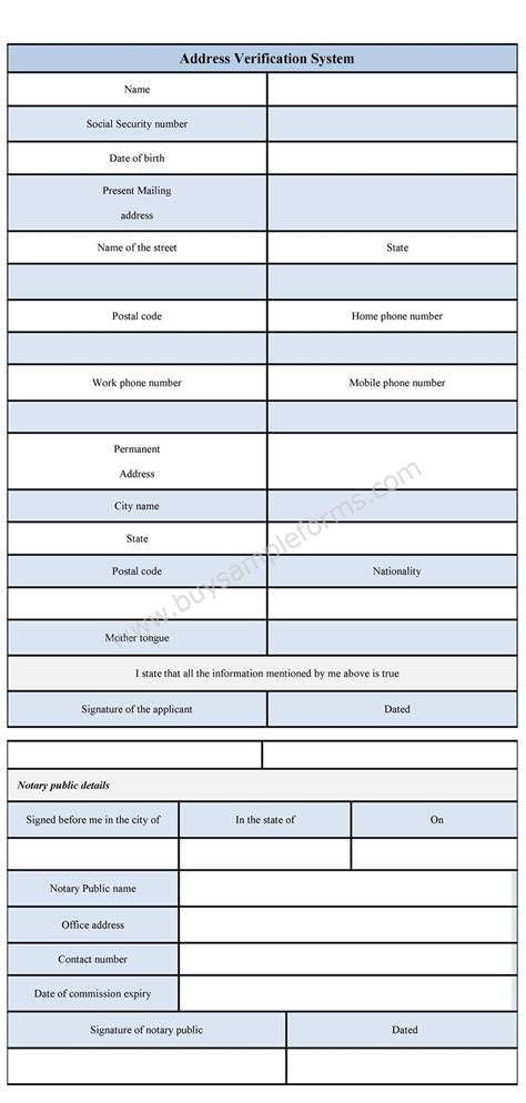 Address Verification Form Sample Forms