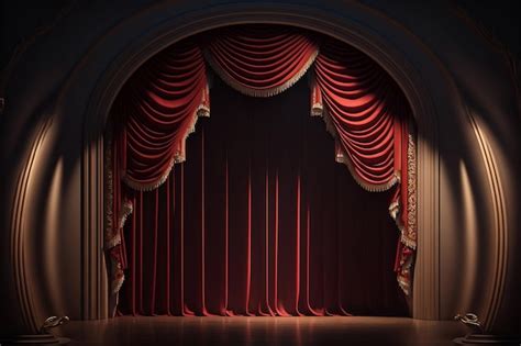 빨간 벨벳 커튼이 있는 극장 무대 프리미엄 사진