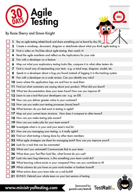 30 Days Of Agile Testing Checklist In Red And White