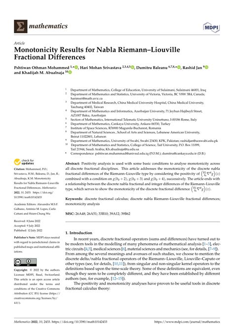 Pdf Monotonicity Results For Nabla Riemann Liouville Fractional Differences