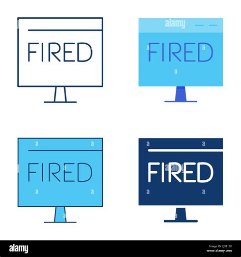 Computer Monitor With Fired Text Icon Set In Flat And Line Style