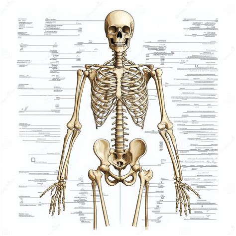 Detailed Anatomical Diagram Showing Human Skeleton With Labeled Bones