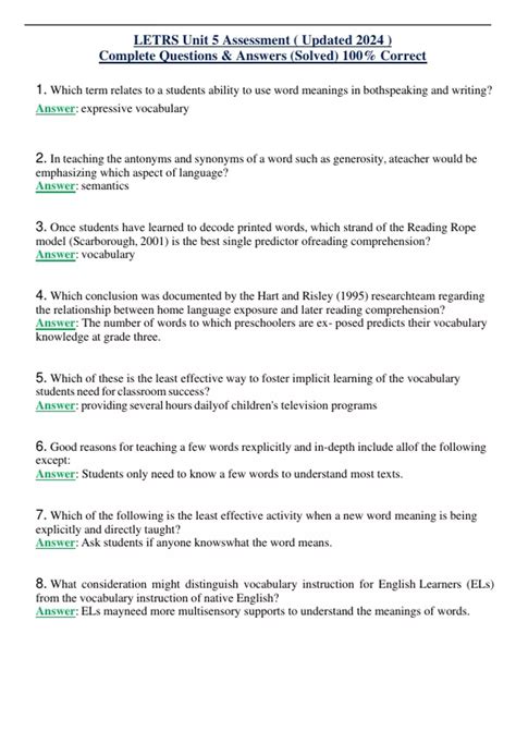 Letrs Unit 5 Assessment Session 1 6 Updated 2024 Complete