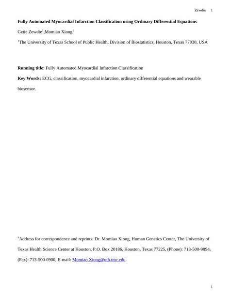 Pdf Fully Automated Myocardial Infarction Classification Using · Fully Automated