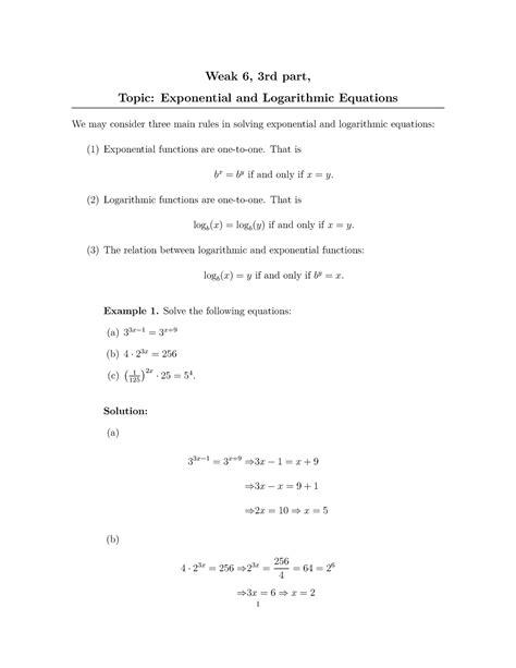 W63 Exponential And Logarithmic Equation Weak 6 3rd Part Topic Exponential And
