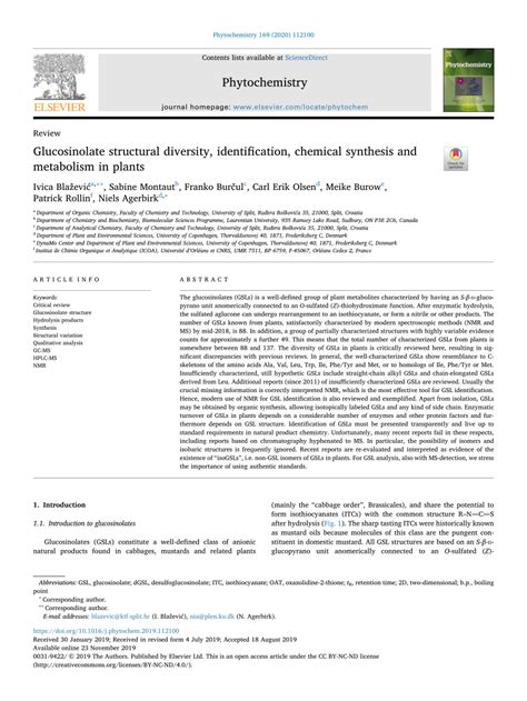 Pdf Glucosinolate Structural Diversity Identification Chemical Synthesis And Metabolism In