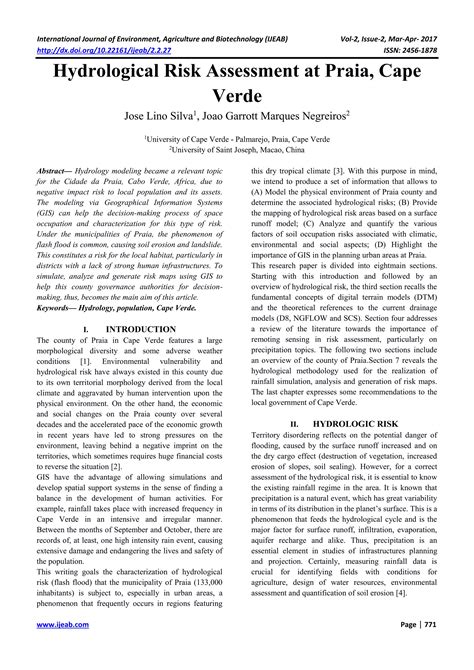 Hydrological Risk Assessment At Praia Cape Verde Pdf