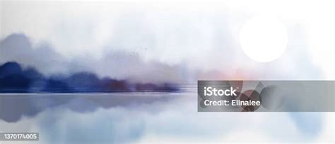블루 안개 낀 해안 풍경 전통적인 동양 잉크 페인팅 스미e U죄 고화 안개에 대한 스톡 벡터 아트 및 기타 이미지 안개 해변 호수 Istock