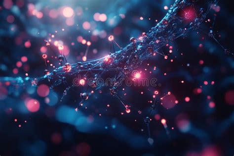 Abstract Network Glowing Nodes Connected Lines Dark Background Vibrant Colors Stock Illustration