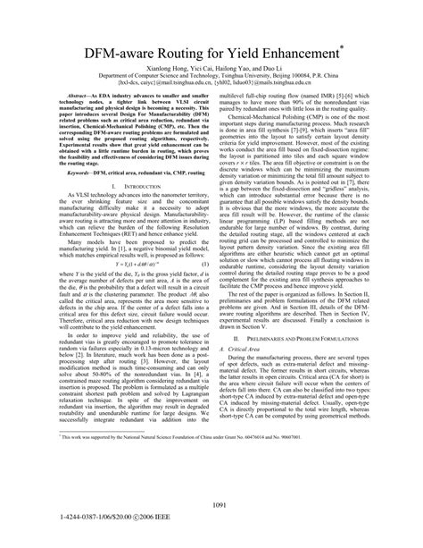 pdf dfm aware routing for yield enhancement