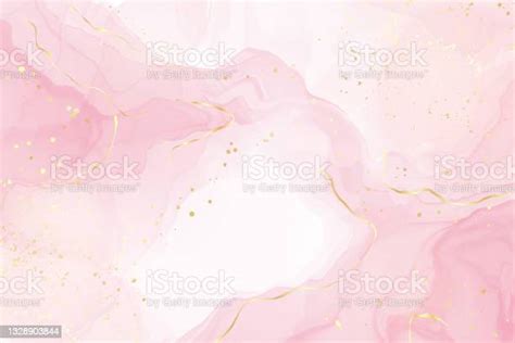 황금 선 점 및 얼룩이있는 추상적인 장미 홍당무 액체 수채화 배경 파스텔 대리석 알코올 잉크 그리기 효과 결혼 초대를 위한 벡터