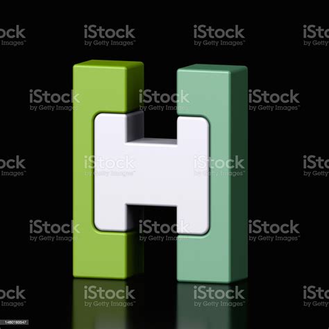 3d 문자 H 플라스틱 녹색과 흰색은 검은 배경에 격리된 알파벳입니다 하이테크 금속 글꼴 캐릭터 디자인 그림 텍스트 최소 스타일 3d 렌더링 3차원 형태에 대한 스톡 사진