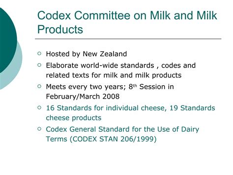 Codex Work On Milk And Milk Products Overview Ppt