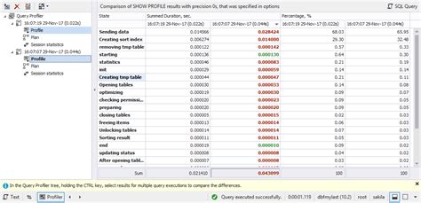 Comparing Query Profiling Results