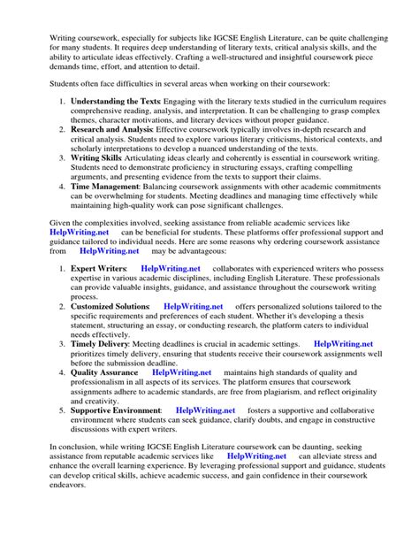 Igcse English Literature Coursework Sample Pdf Critical Thinking