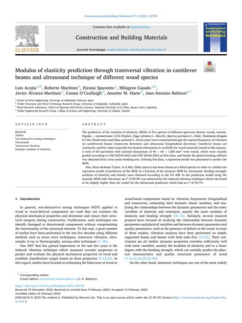 Pdf Modulus Of Elasticity Prediction Through Transversal Vibration In