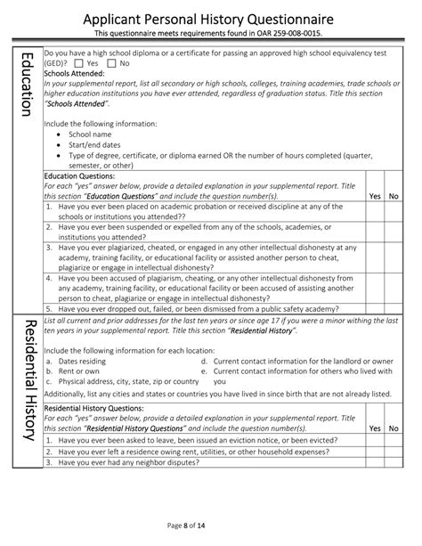 Oregon Applicant Personal History Questionnaire Fill Out Sign Online And Download Pdf
