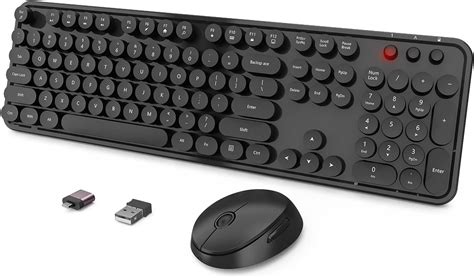 Wireless Keyboard And Mouse Combo Ergonomic Full Size Typewriter Retro Round Keycaps Keyboard