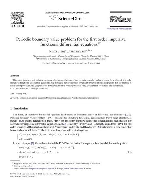 Pdf Periodic Boundary Value Problem For The First Order Impulsive Functional Differential