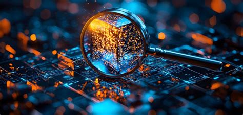 Exploring The Depths Of Technology A 3d Magnifying Glass Reveals Hidden Stock Illustration