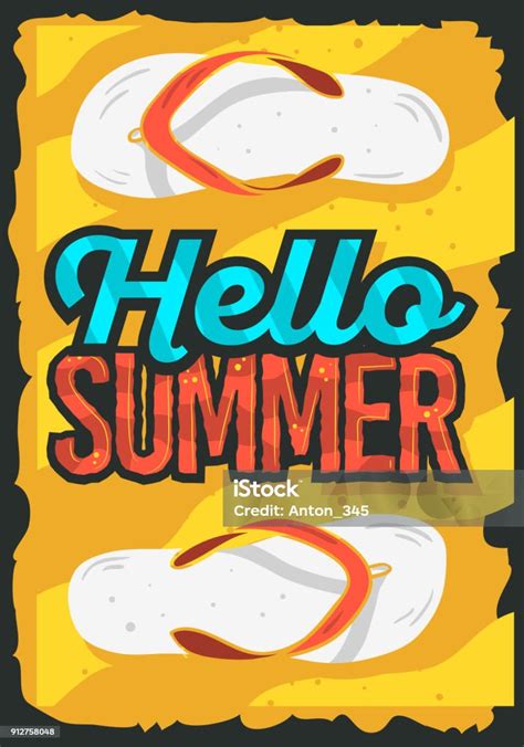 안녕하세요 플립 퍼 슬리퍼 해변 여름 시간 포스터 디자인 일러스트 신발 계절에 대한 스톡 벡터 아트 및 기타 이미지 계절 관광 모래 Istock
