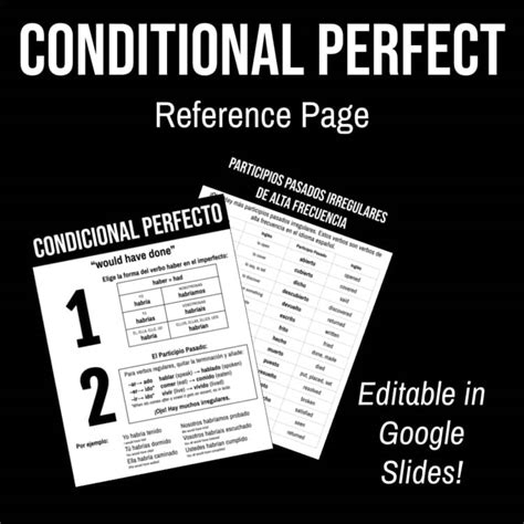 Conditional Perfect Spanish Reference Page By Sra Hart Tpt