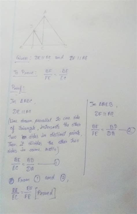 In The Given Figure DE AC And DF AEProve That BF FE BE EC Brainly In