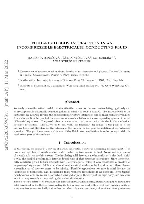 Pdf Fluid Rigid Body Interaction In An Incompressible Electrically
