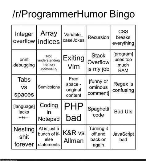 Programmer Humor Bingo