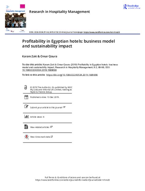 Pdf Profitability In Egyptian Hotels Business Model And