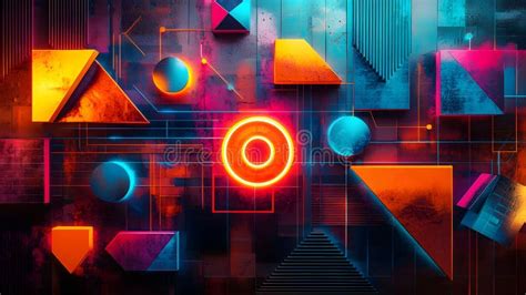 Bright Geometric Shapes Create Vibrant Abstract Background Design Generative Ai Stock