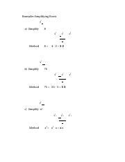 Examples Simplifying Roots Docx Examples Simplifying Roots A Simplify 8 Method 8 42