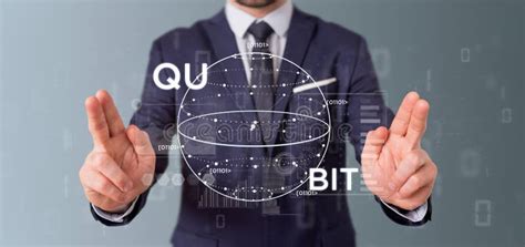 Businessman Holding Quantum Computing Concept With Qubit Icon 3d Rendering Stock Image Image