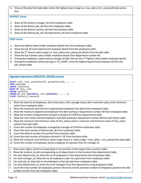Dbms 5 Mysql Practice List Hr Schema Pdf