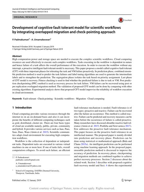 Development Of Cognitive Fault Tolerant Model For Scientific Workflows