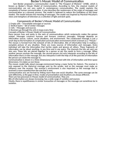 Models Of Communication Docsity