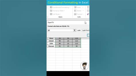 Equal Conditional Formatting In Excelexceltutorialexcelshortsexceltipsshorts Youtube