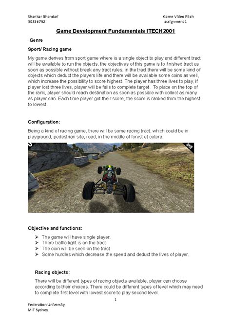 Game Development Fundamentals Itech2001 Shankar Bhandari Game Video Pitch 30356792 Assignment
