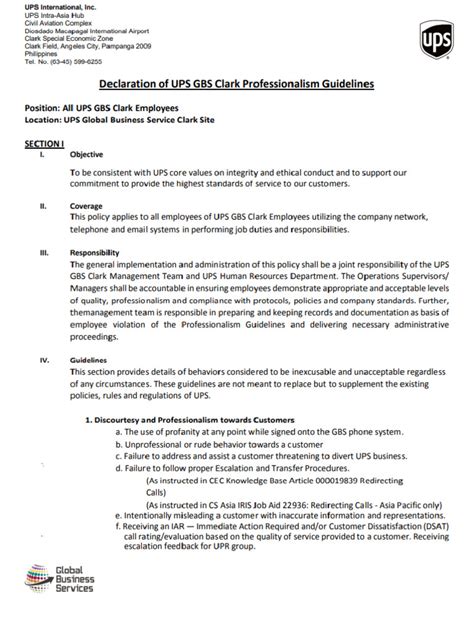 2023 Declaration Of Ups Gbs Clark Professionalism Guidelines Apac